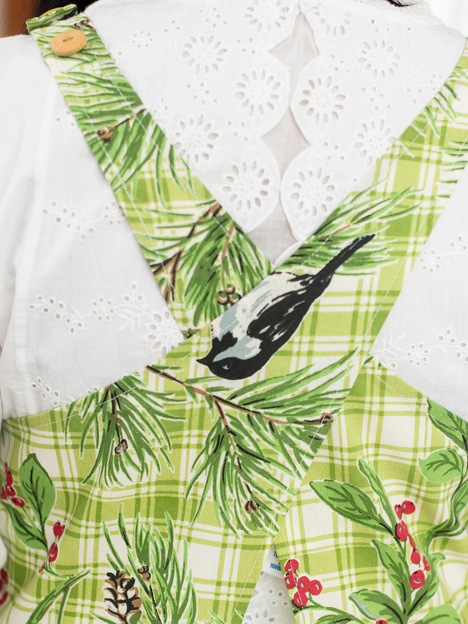Chickadee Check Farmhouse Apron - Green | Shop Beautiful Designs by ...