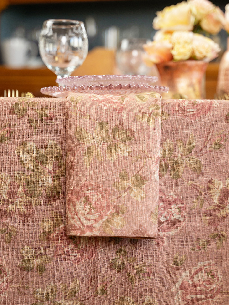 Vintage Rose Linen Napkin Set of 4 - Rose | Shop Beautiful Designs by ...