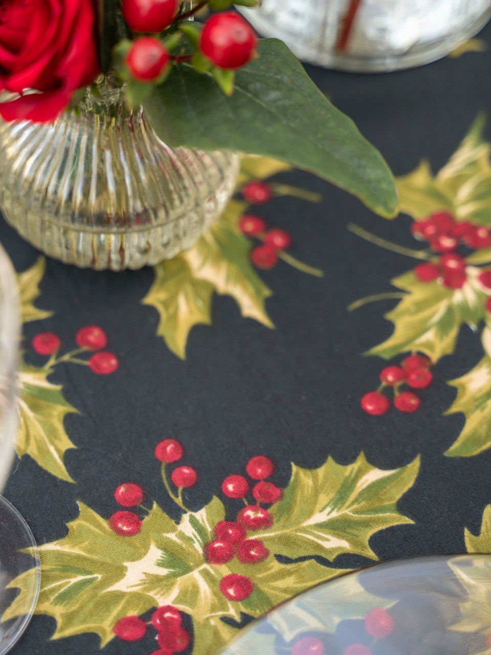 Winterberry Tablecloth - Black | Shop Beautiful Designs by April Cornell
