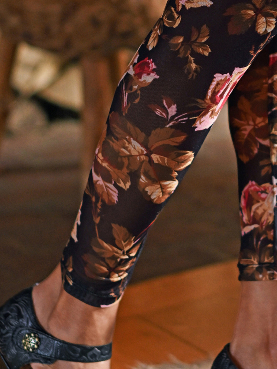 Yesterday Roses Printed Mesh Footless Tights - Black | Shop Beautiful ...