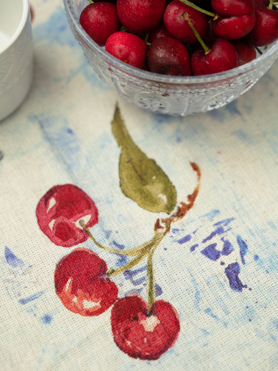 Cherry Cherry Tablecloth - Red Blue | Shop Beautiful Designs by April ...