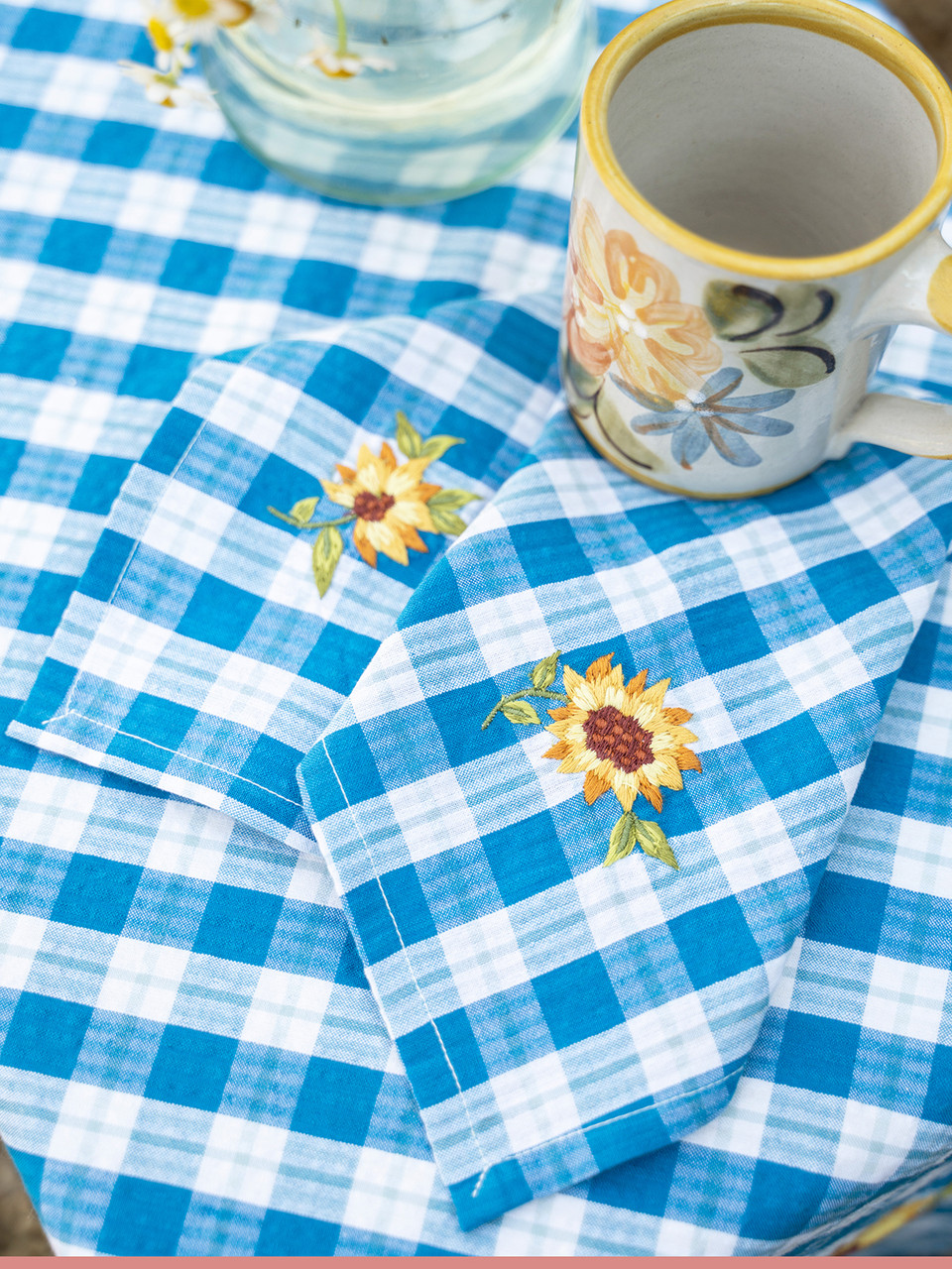 Sunflower Embroidered Tea Napkin Set of 2 | Shop Beautiful Designs by ...