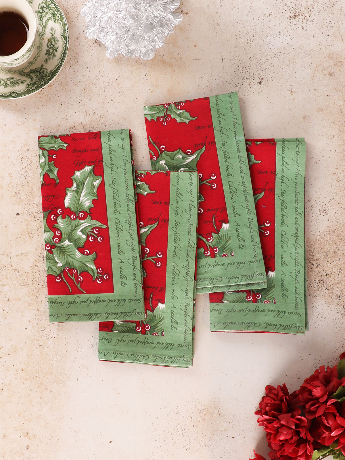 Holly Song Napkin Set of 4 - Red | Shop Beautiful Designs by April Cornell