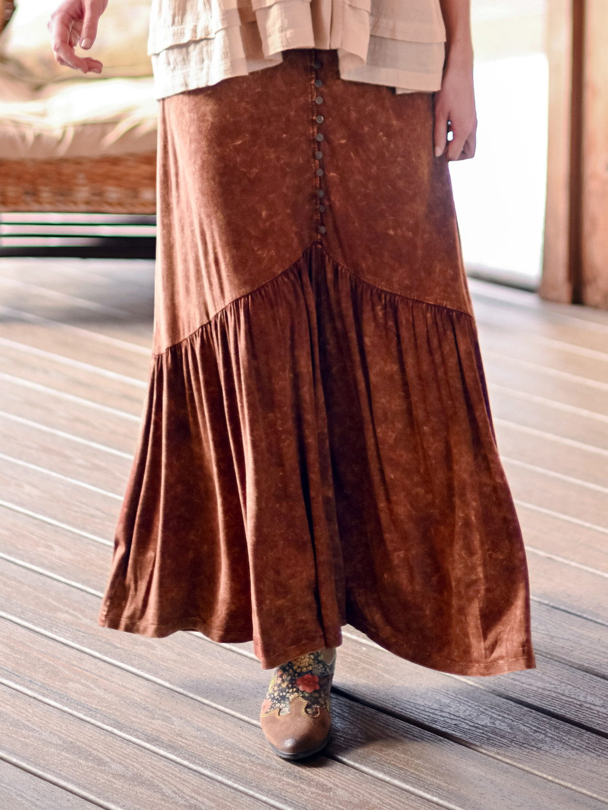 Homestead Jersey Skirt - Copper | Shop Beautiful Designs by April Cornell