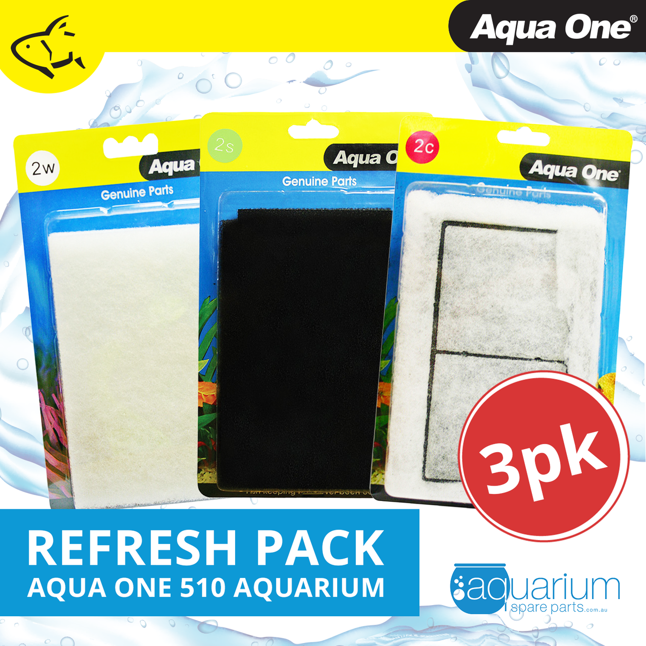 Aqua One AquaStyle 510 Refresh Pack inc 2w, 2s & 2c (3pk)