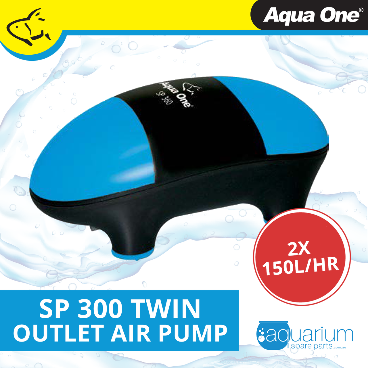 Aqua One SP 300 Twin Outlet Air Pump 2 X 150L/HR (10058)