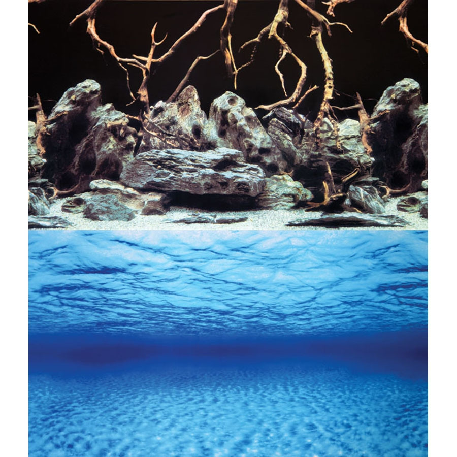 Aqua One Background Sea View/Rock & Wood Double Sided 30cm (Per Metre ...