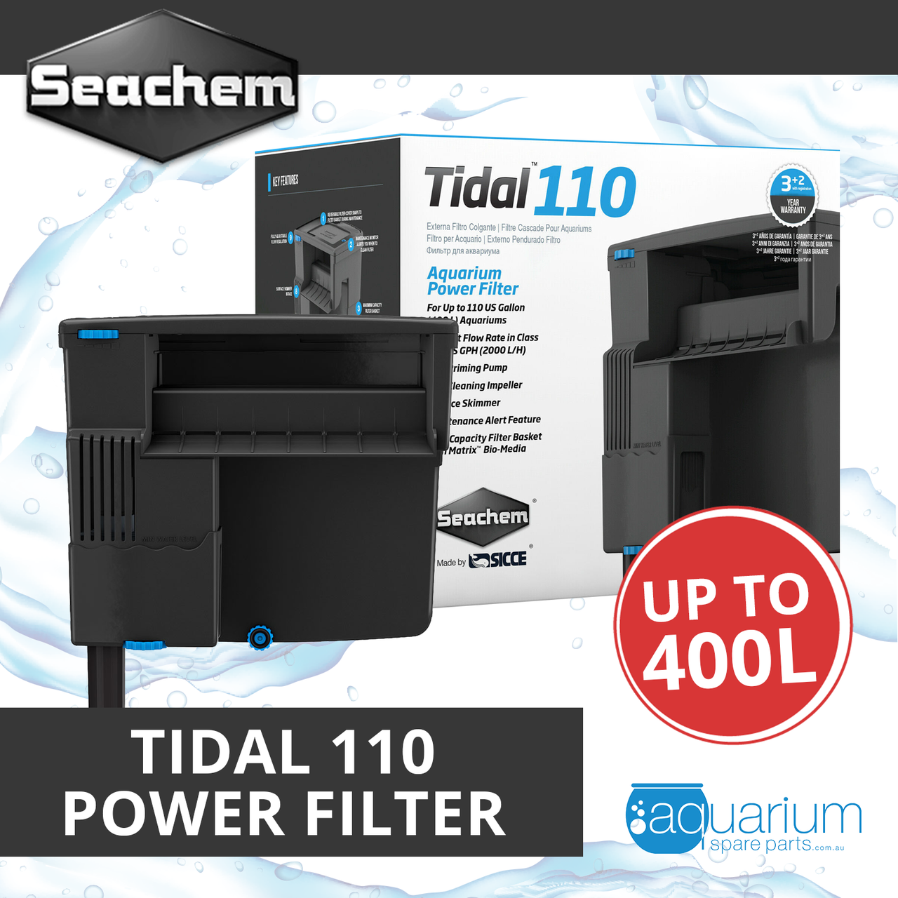 Self-priming Aquarium Filter SeaChem Tidal 110 Gallon Power Filter ...