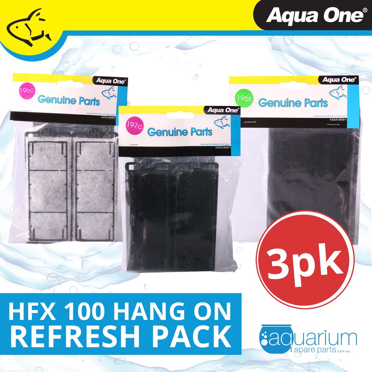 Aqua One HFX 100 Hang On Filter Refresh Pack (3pk)
