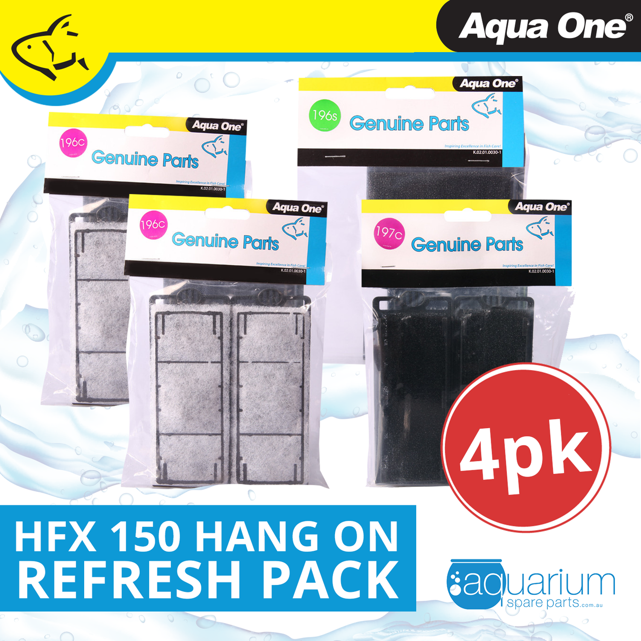 Aqua One HFX 150 Hang On Filter Refresh Pack (4pk)