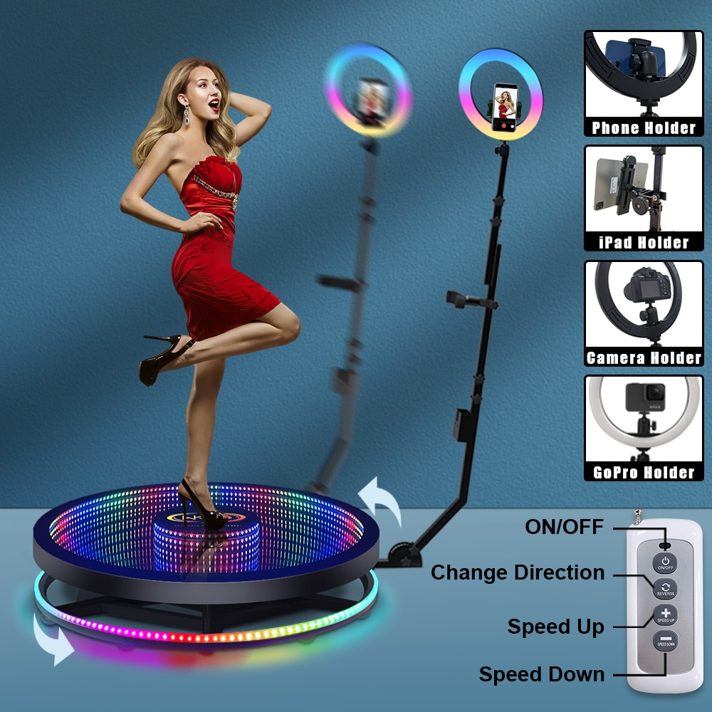 QueenLine 360 Photo Booth Automatic Rotating Selfie 360 Camera Photo Booth Spin Stand 360 Degree ...