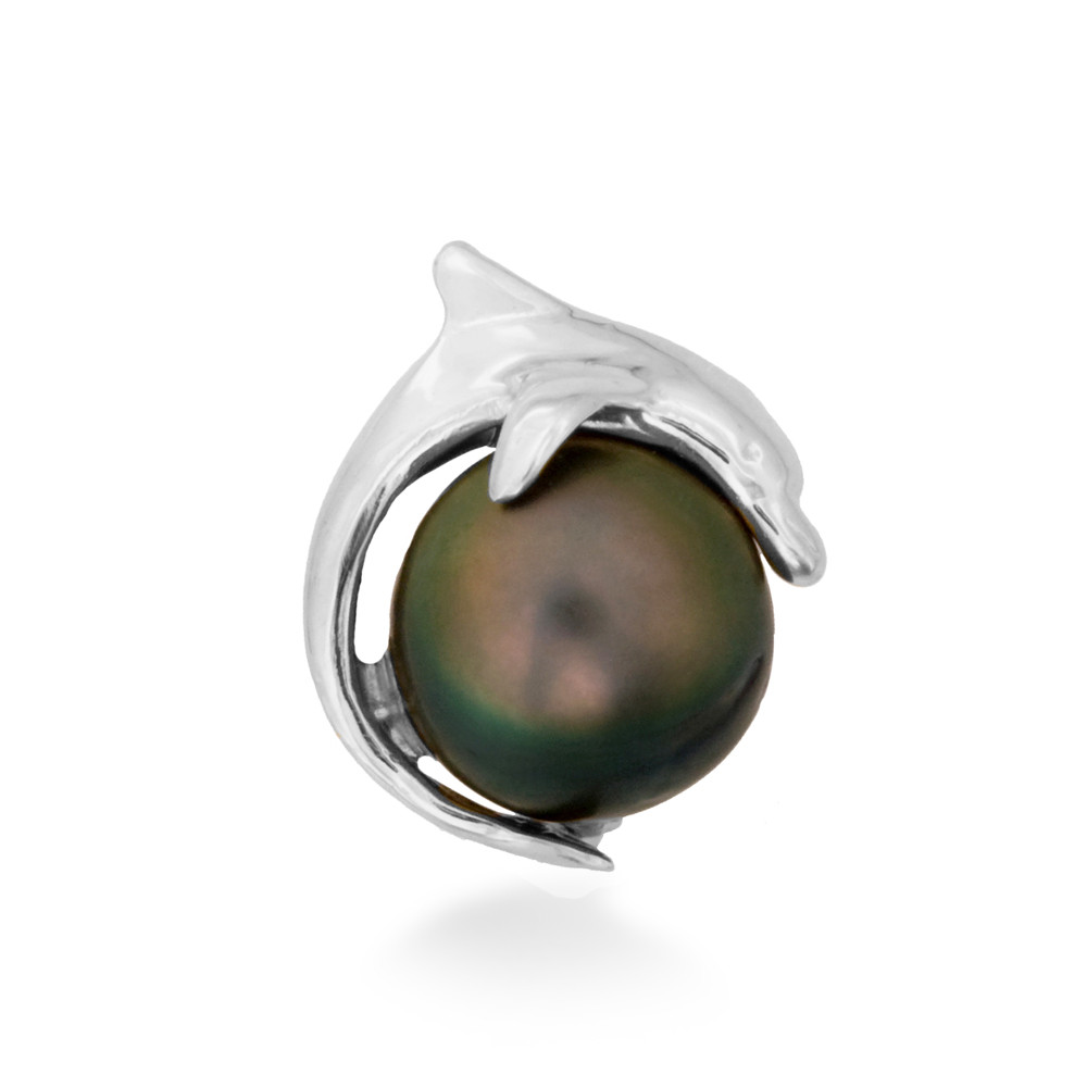 Sterling Silver Black Tahitian Pearl Pendant - Dolphin | Royal Hawaiian ...