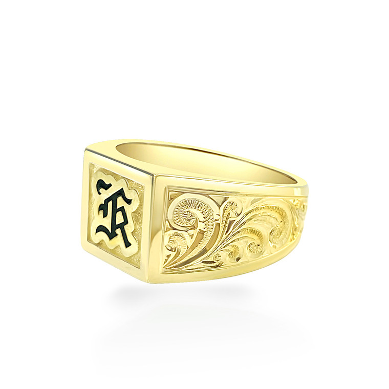 14K Hawaiian Initial Men's Ring - Square 12mm | Royal Hawaiian Heritage ...