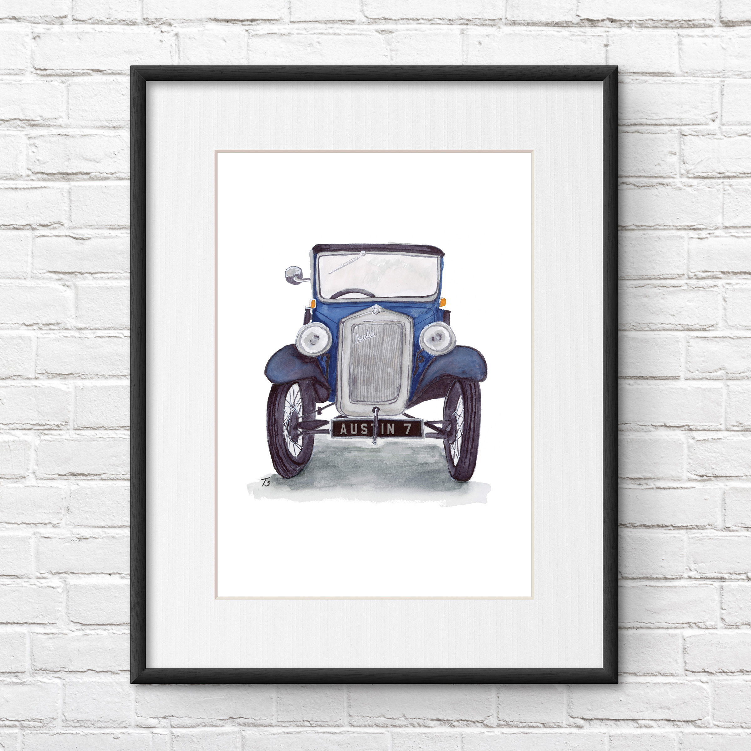 Austin 7 Saloon Front View Illustration Giclée Car Print | Typhoon Studios