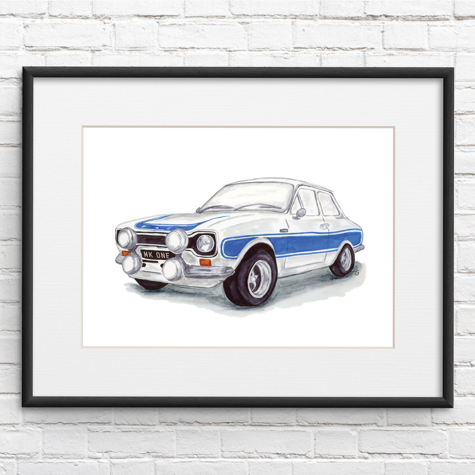 Ford Escort RS 2000 MK 1 Illustration Personalised Giclée Car Print ...
