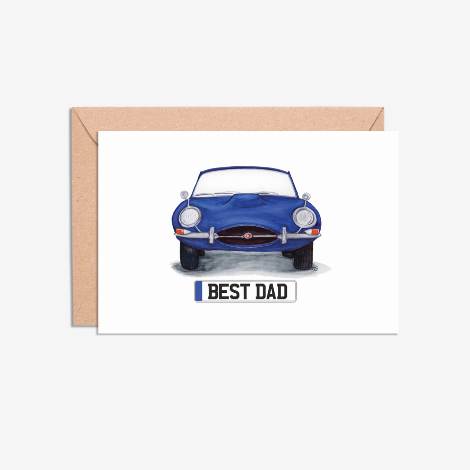 Best Dad Number Plate Jaguar F-Type Front Car Illustration Card ...