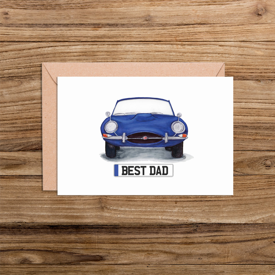 Best Dad Number Plate Jaguar F-Type Front Car Illustration Card ...