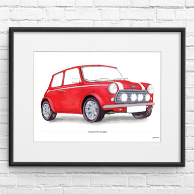 Classic Mini Cooper Illustration Print - Personalised Car Prints ...