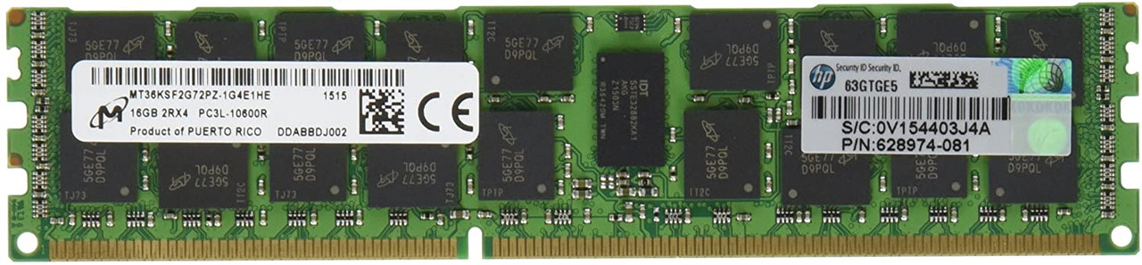 HPE 628974-081 16GB 2Rx4 DDR3-1333 ECC Registered CL9 LP G6 G7 Memory ...