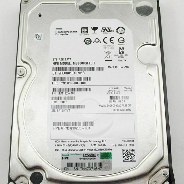 HPE 820033-001 8TB 7200RPM 3.5in DS SATA-6G SC Midline G9 G10 HDD ...