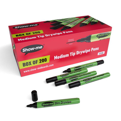 SHOW-ME DRYWIPE PENS MEDIUM TIP (BLACK), BOX 200