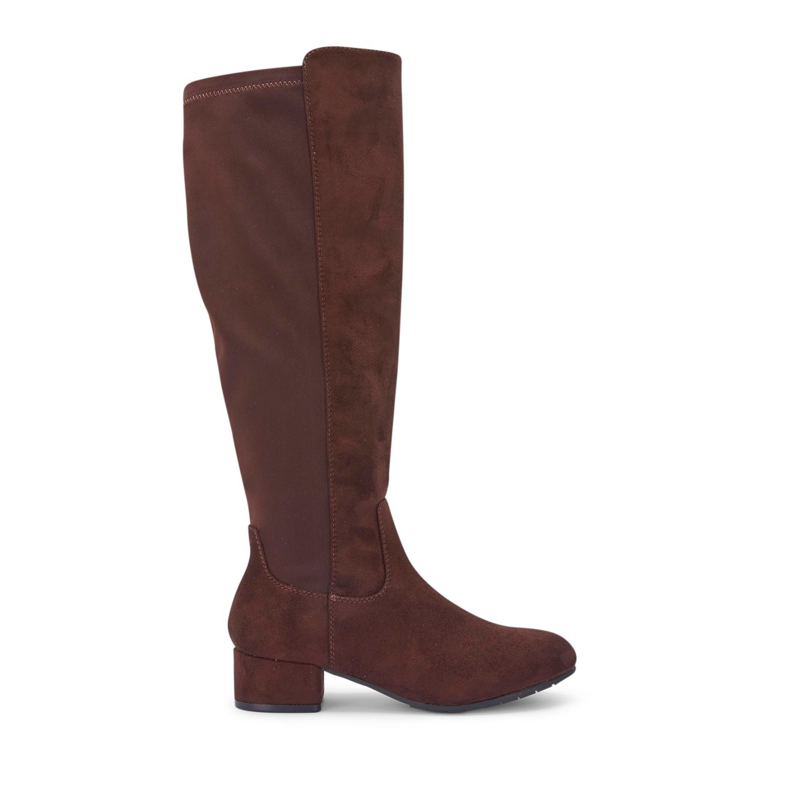 ESME Brown Knee High Stretchy Zip Mid Heel Comfy Wide Fit Boots