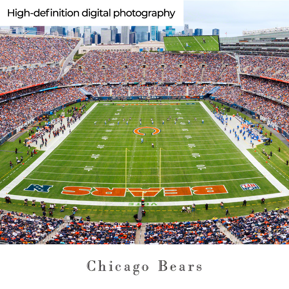 Chicago Bears End Zone Panoramic Picture - Soldier Field Fan Cave Decor