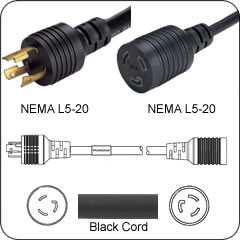 Power Cord, NEMA L520 P to L520 R 20Amp 125v, 10 feet - CableMaster.com
