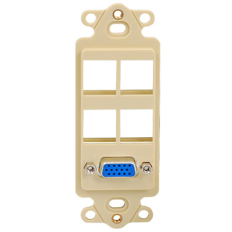 Decora Insert VGA HD15 F/F + 4 keystone jacks, Ivory ICC - CableMaster.com