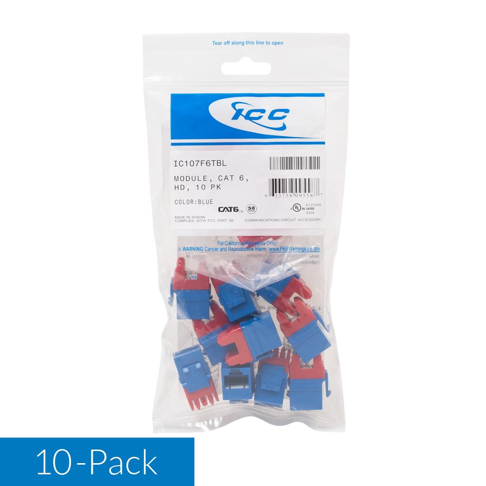 CAT6 RJ45 Keystone Jack for HD Style-Blue - 10-Pack - CableMaster.com