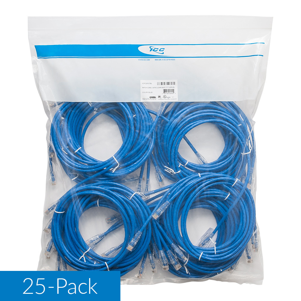 CAT6 Clear Boot Patch Cord - 7FT - 25-Pack - CableMaster.com