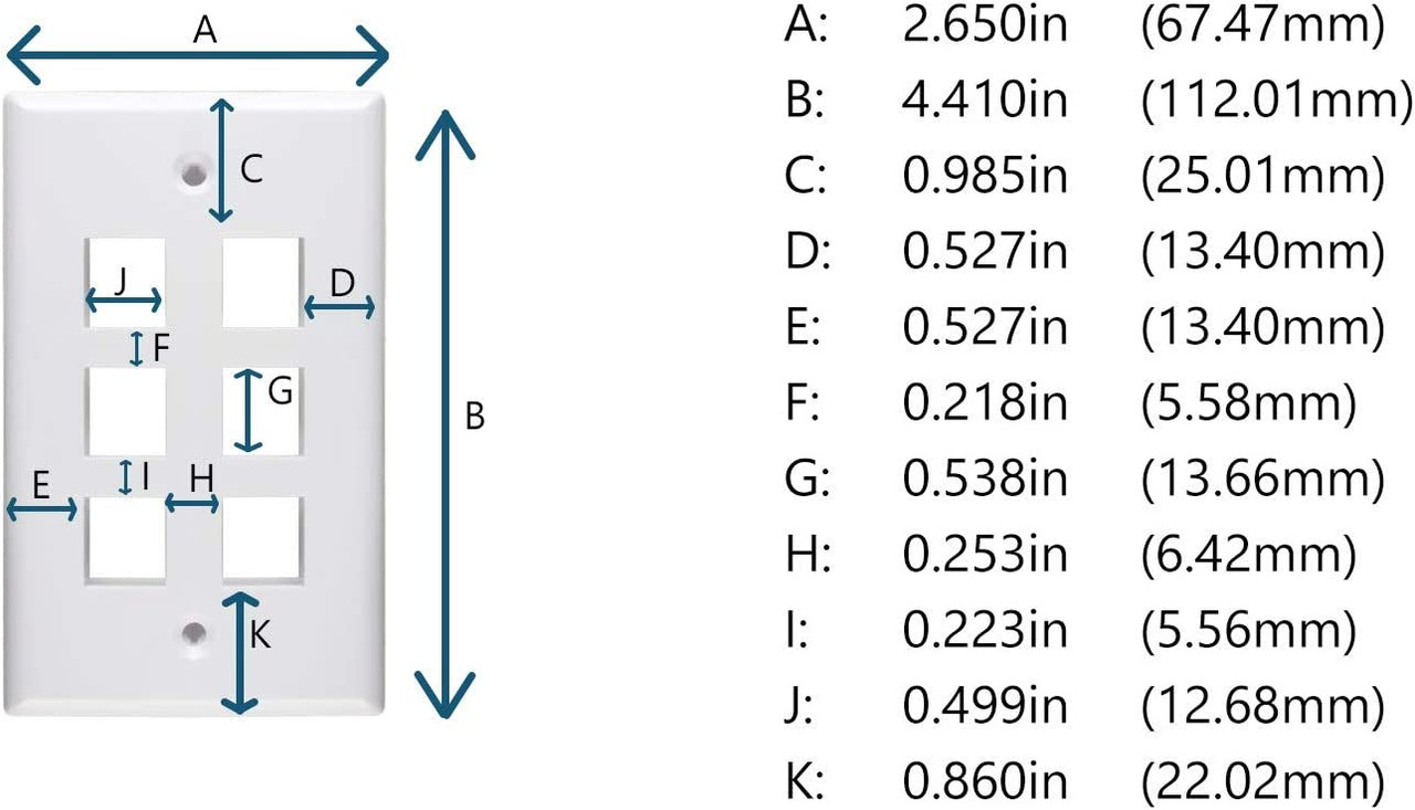 Vertical Cable 6-Port Keystone (Single Gang, Standard Size) Wall Plate ...