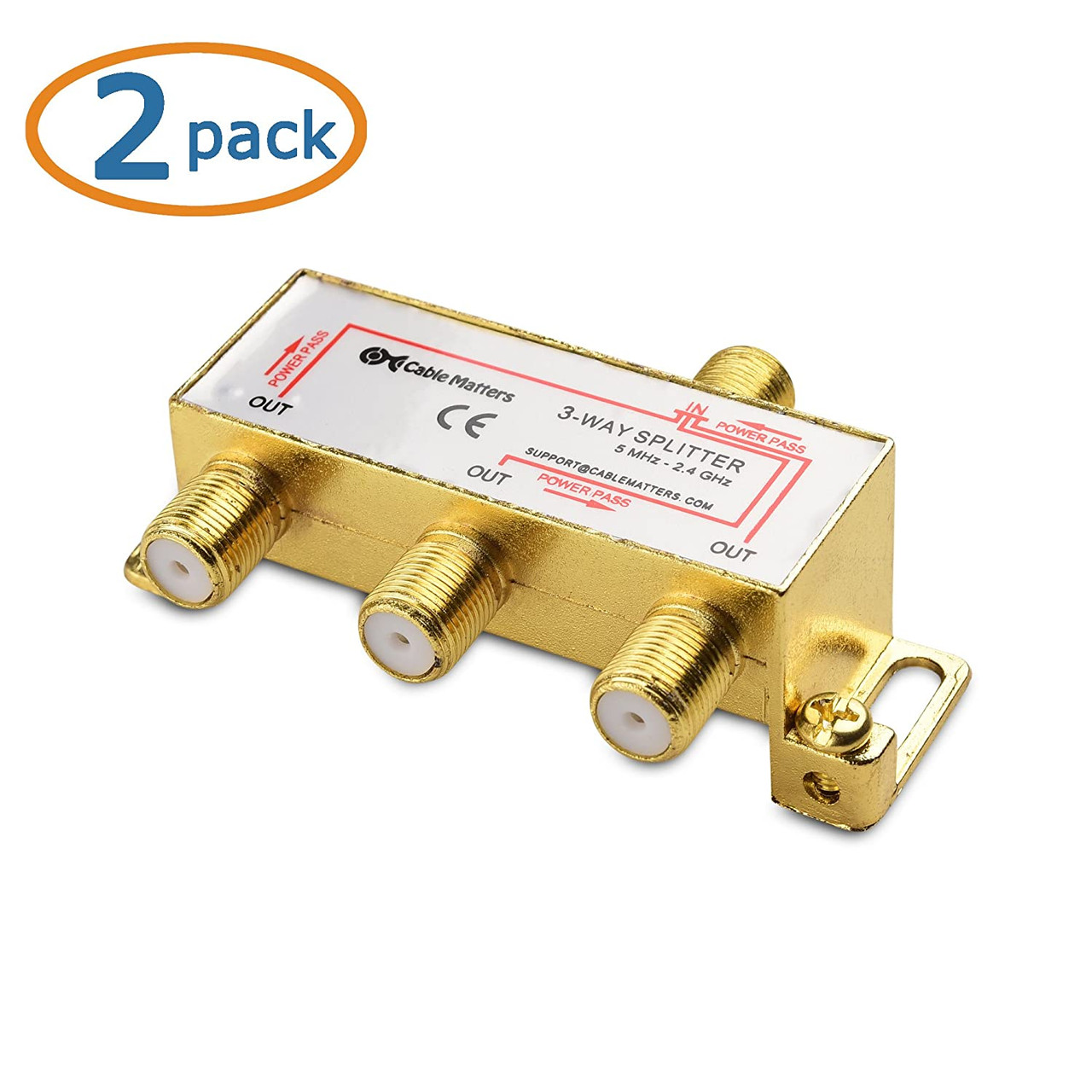 2-Pack Bi-Directional 2.4 Ghz 3 Way Coaxial Cable Splitter for STB TV ...
