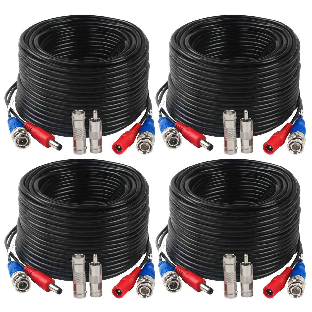 4 Pack 200 Feet BNC Video Power Cable Wire Pre-Made All-in-One Video ...