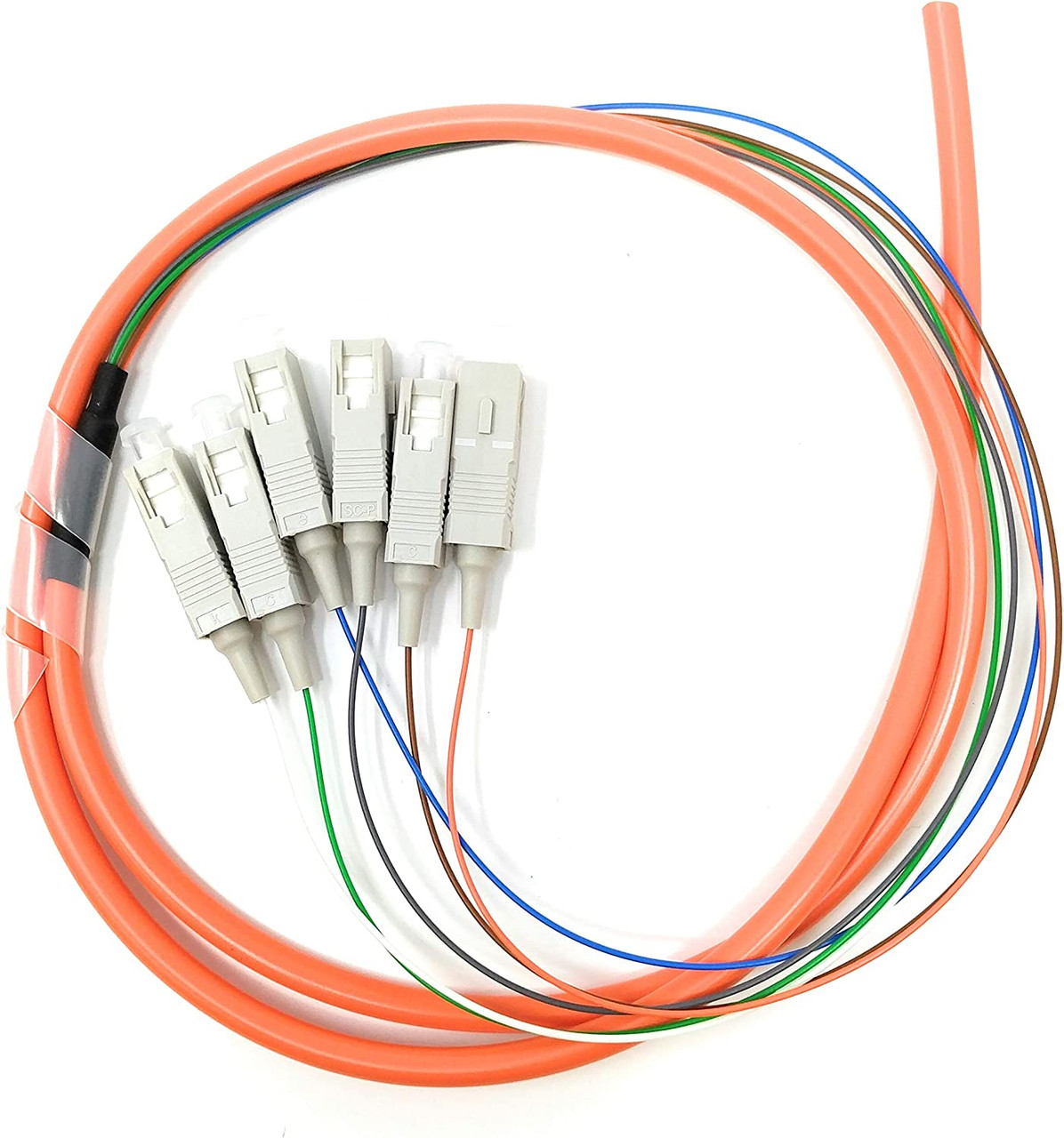 6 Strand Multimode OM1 62.5/125 SC-UPC Fiber Pigtail, 1 Meter ...