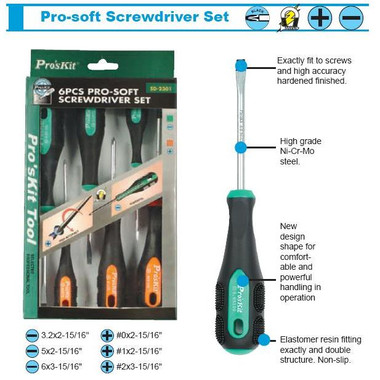 Screwdriver, 6 pieces Pro-soft Screwdriver Set - CableMaster.com