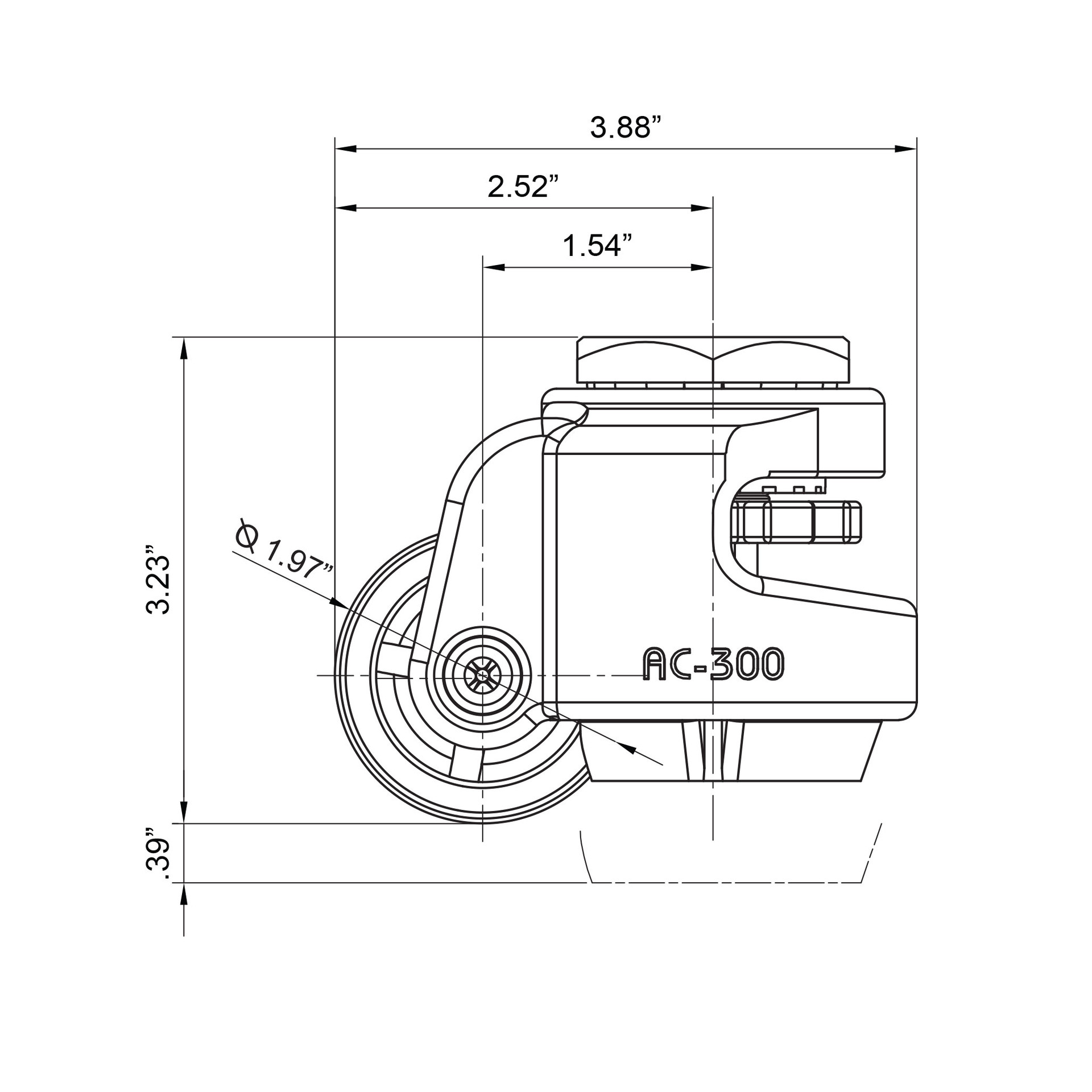 CarryMaster AC-300S Light & Medium Duty Stem Leveling Caster | Zambus, Inc.