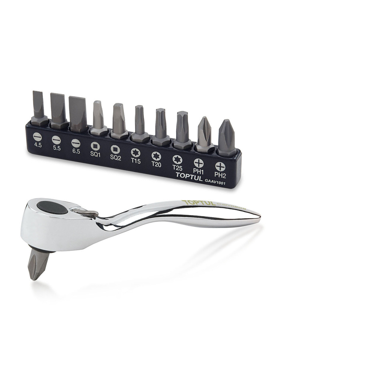 Toptul GAAR1201 Mini Reversible Bit Ratchet and Bit Set 1/4" Hex 12pcs