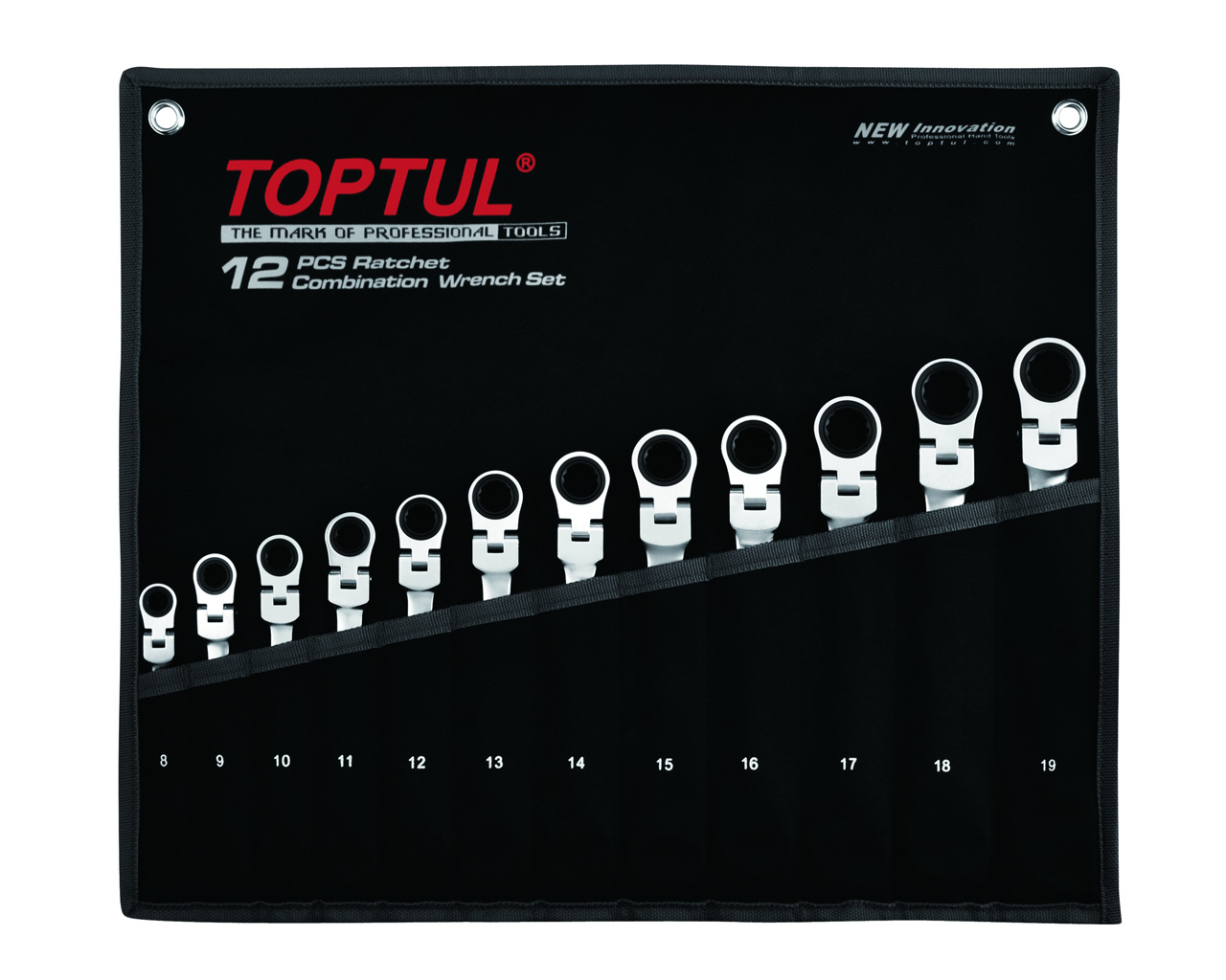 Toptul GPAQ1204 Flexible Ratchet Combination Wrench Set 12pcs
