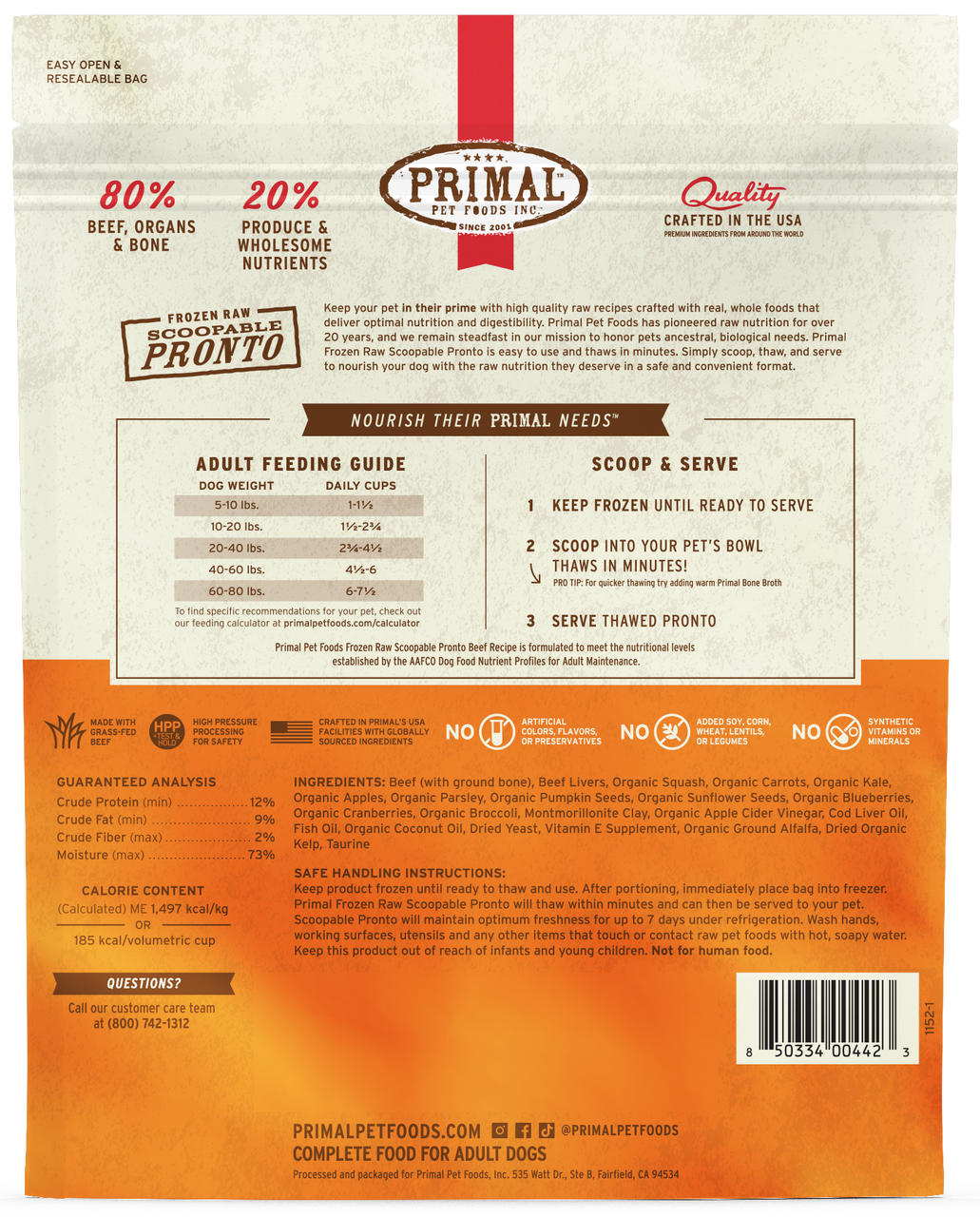 Primal Pronto Beef Formula Raw Frozen Dog Food - Feeders Pet Supply