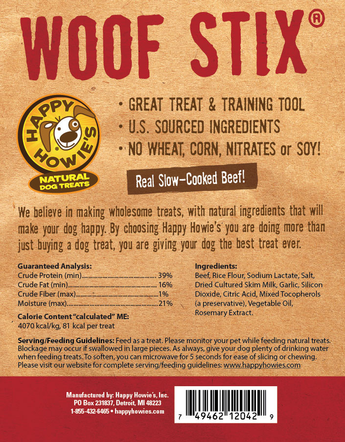 Happy Howie's 11 in Beef Woof Stick for Dogs - Feeders Pet Supply
