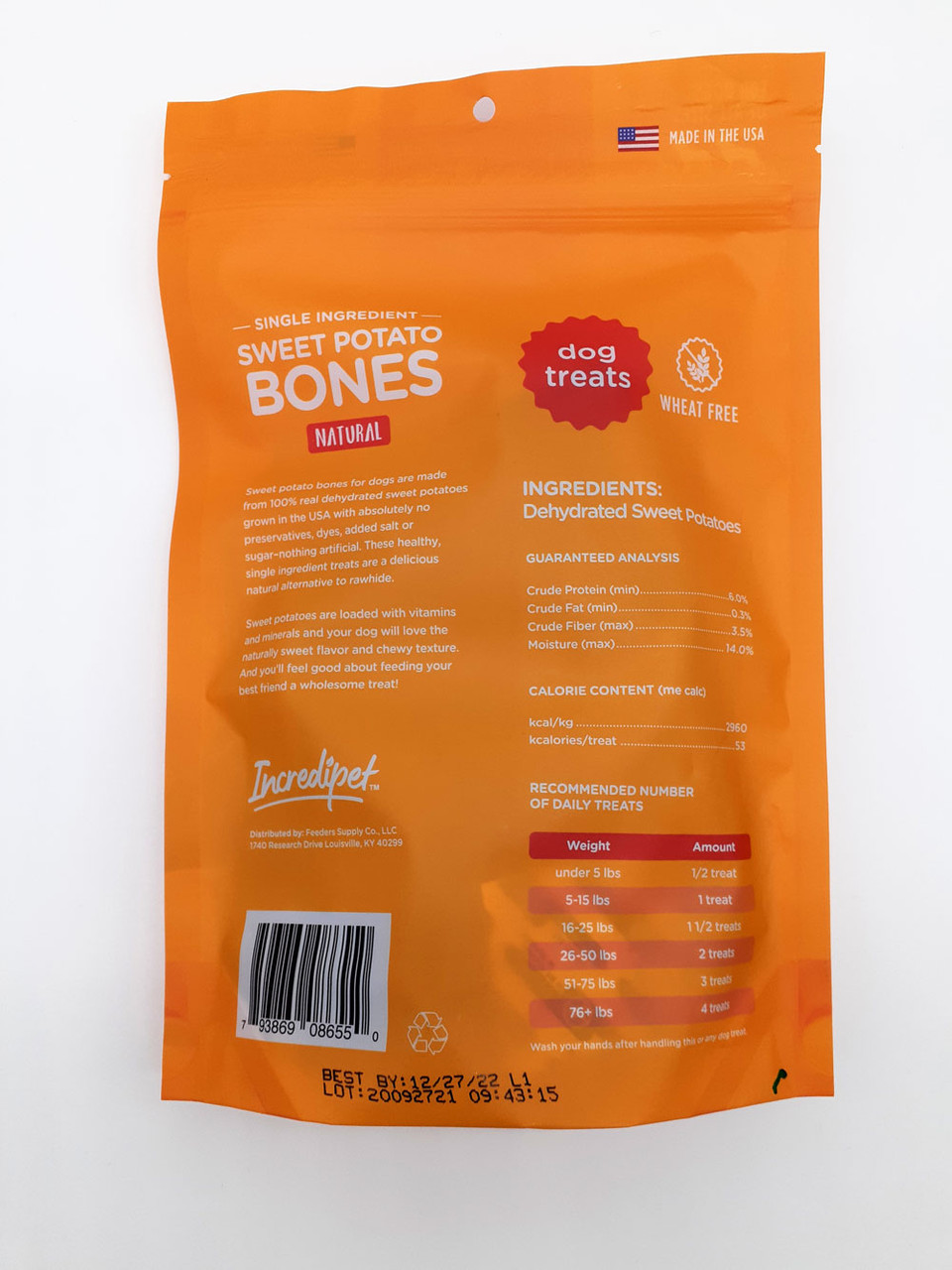 Incredipet Sweet Potato Bones Dog Treats 8 oz - Feeders Pet Supply