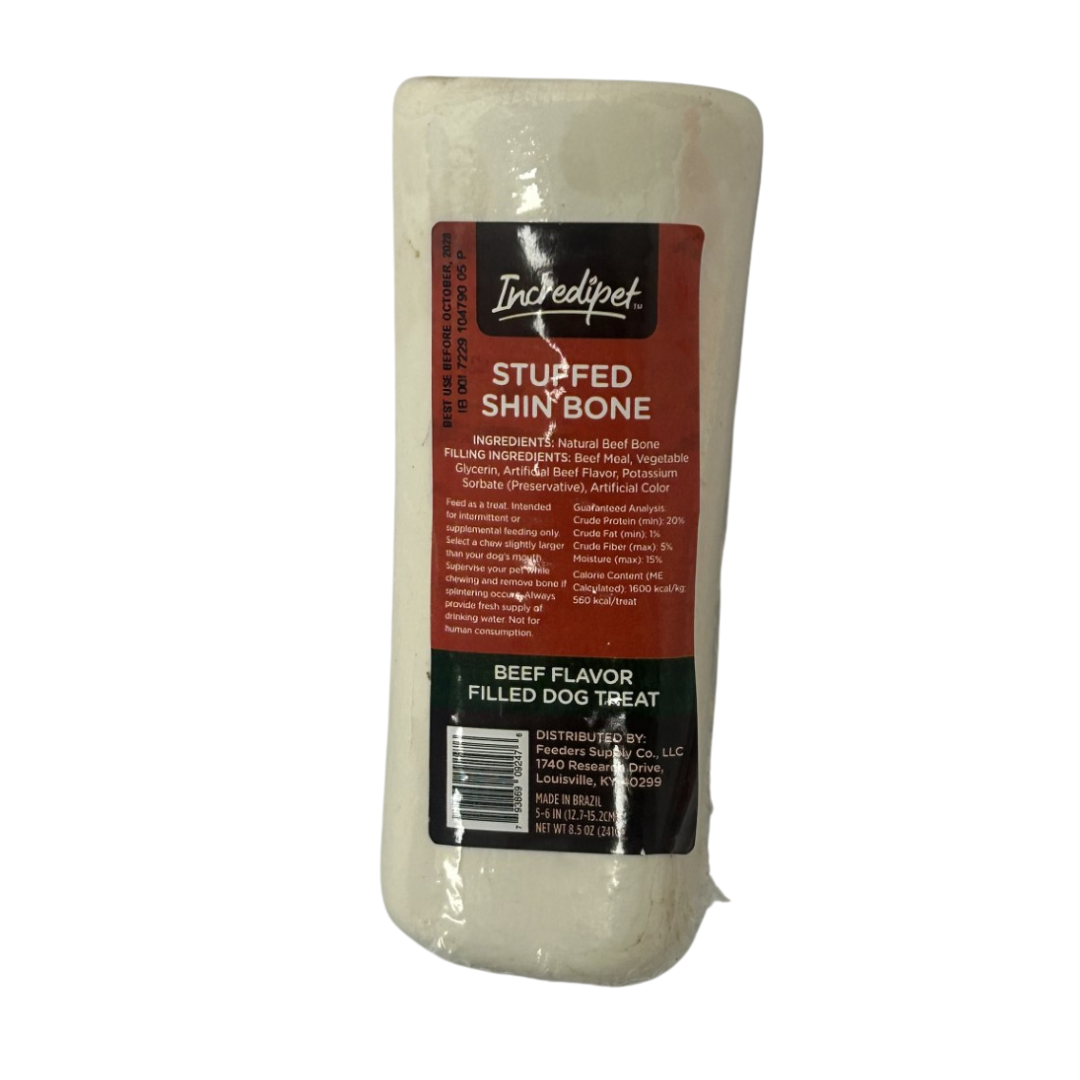 Incredipet Shin Bone Stuffed with Beef Dog Chew 5-6 in - Feeders Pet Supply