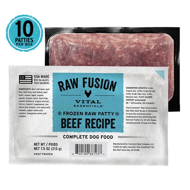 Vital Essentials Fusion Beef Dinner Patties Raw Grain-Free Frozen Dog ...