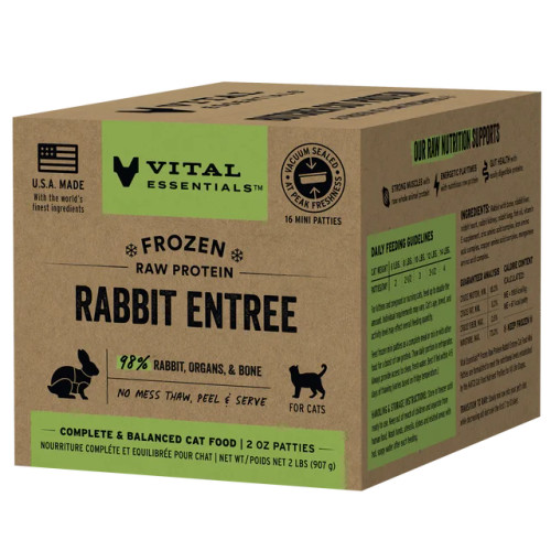 Vital Essentials Frozen Raw Protein Rabbit Cat Food Mini Patties 16 ct ...