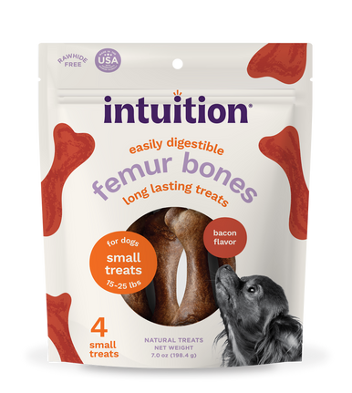 Intuition Femur Bones Rawhide Free Long Lasting Bacon Flavor Dog Chew Treats 4 ct