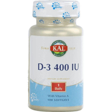 Kal D-3 400 IU 100 Softgels Vitamin D Supplement