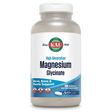 KAL High Absorption Magnesium Glycinate 180 Softgels - Supplement Warehouse