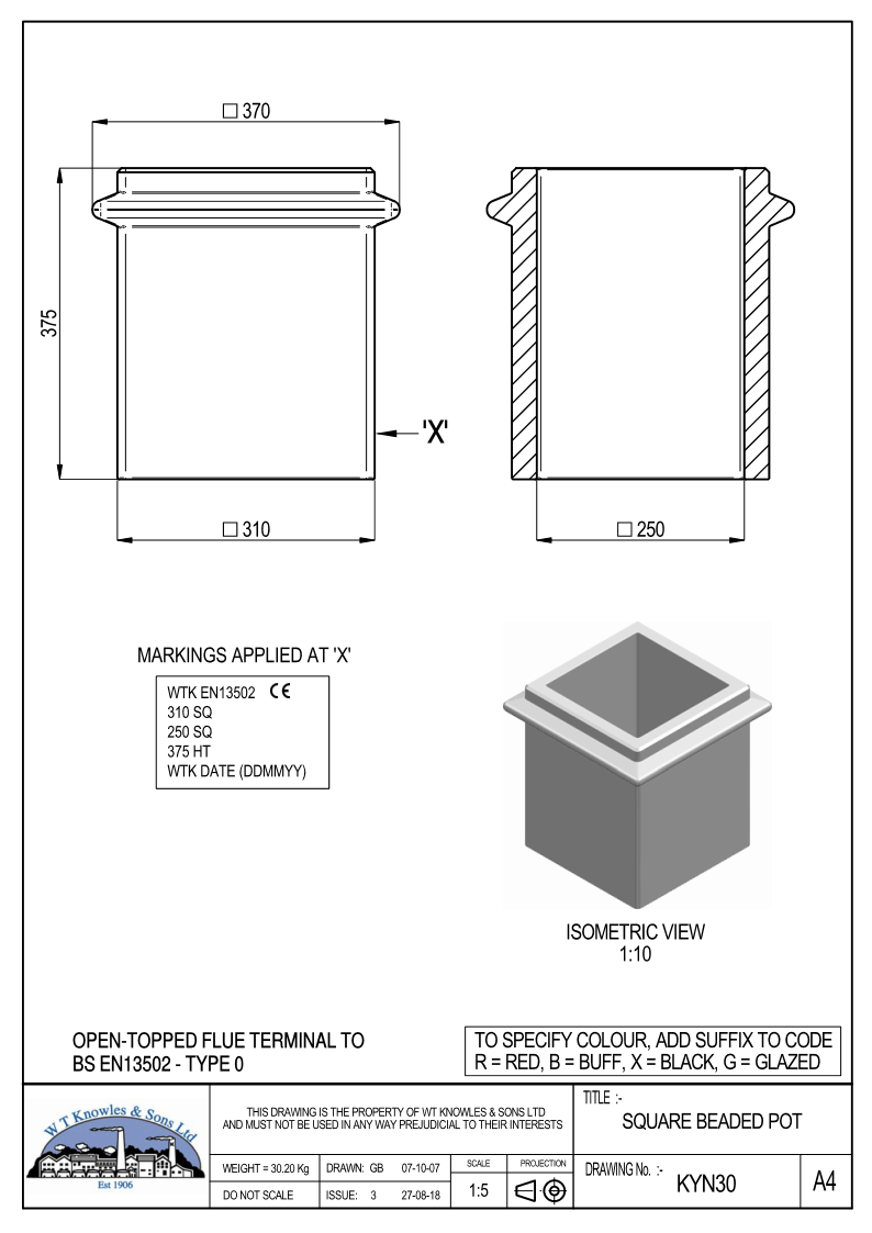 KYN Square Beaded Pot - Nationwide Chimney Components
