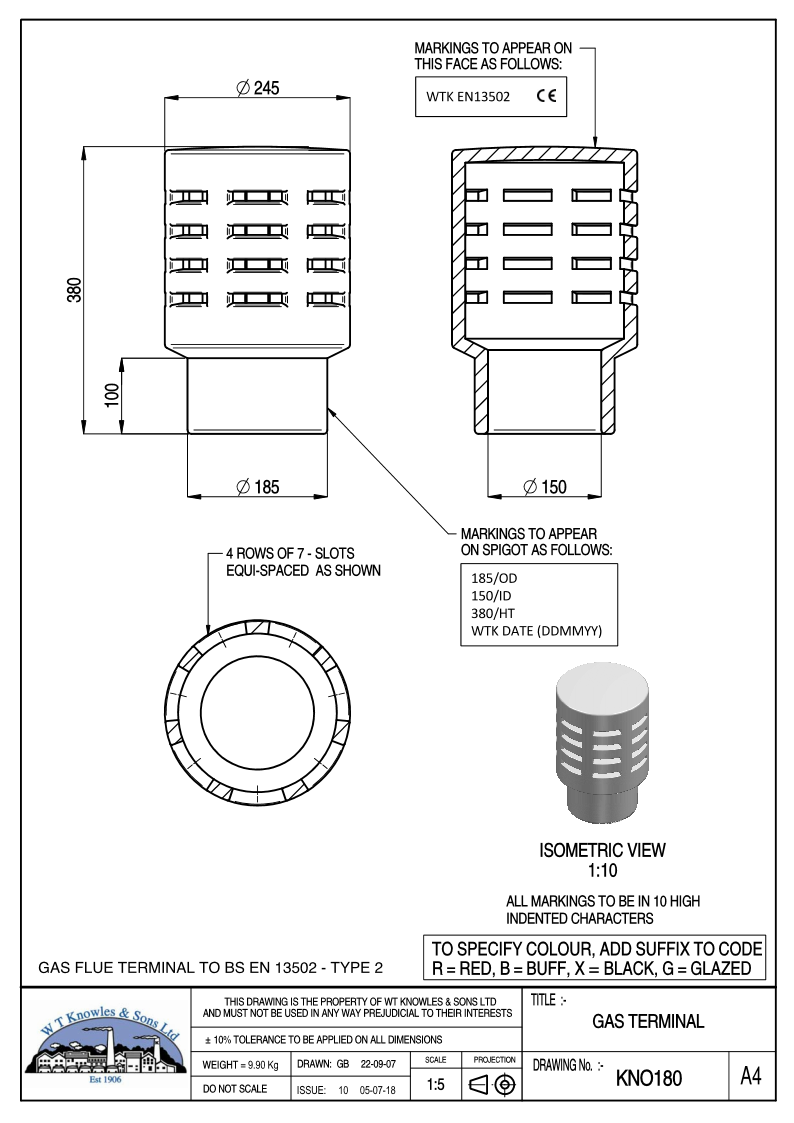 Gas Terminal 185mm - Nationwide Chimney Components
